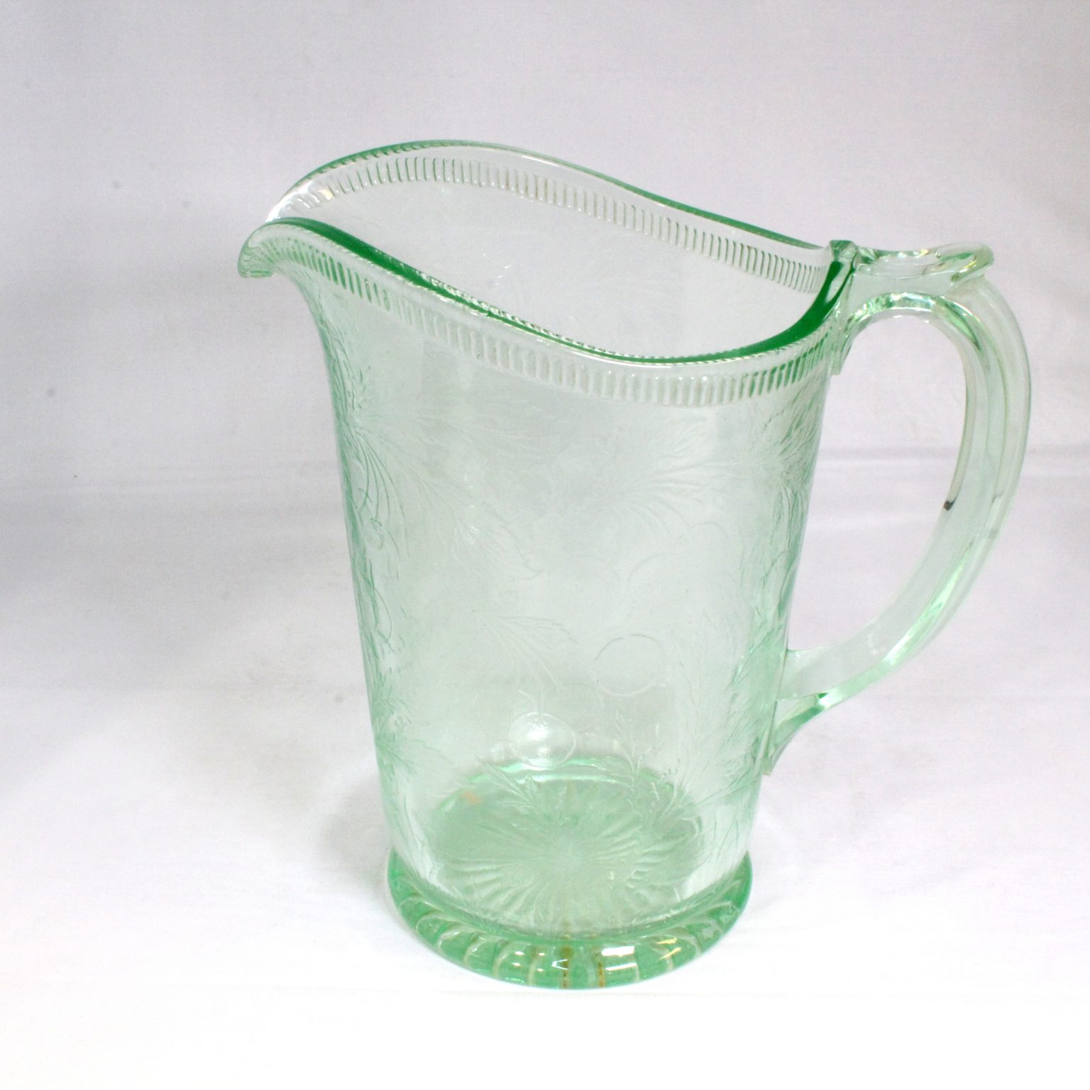 Uranium Glass Jug with fruit pattern design - Camberwell Antique Centre