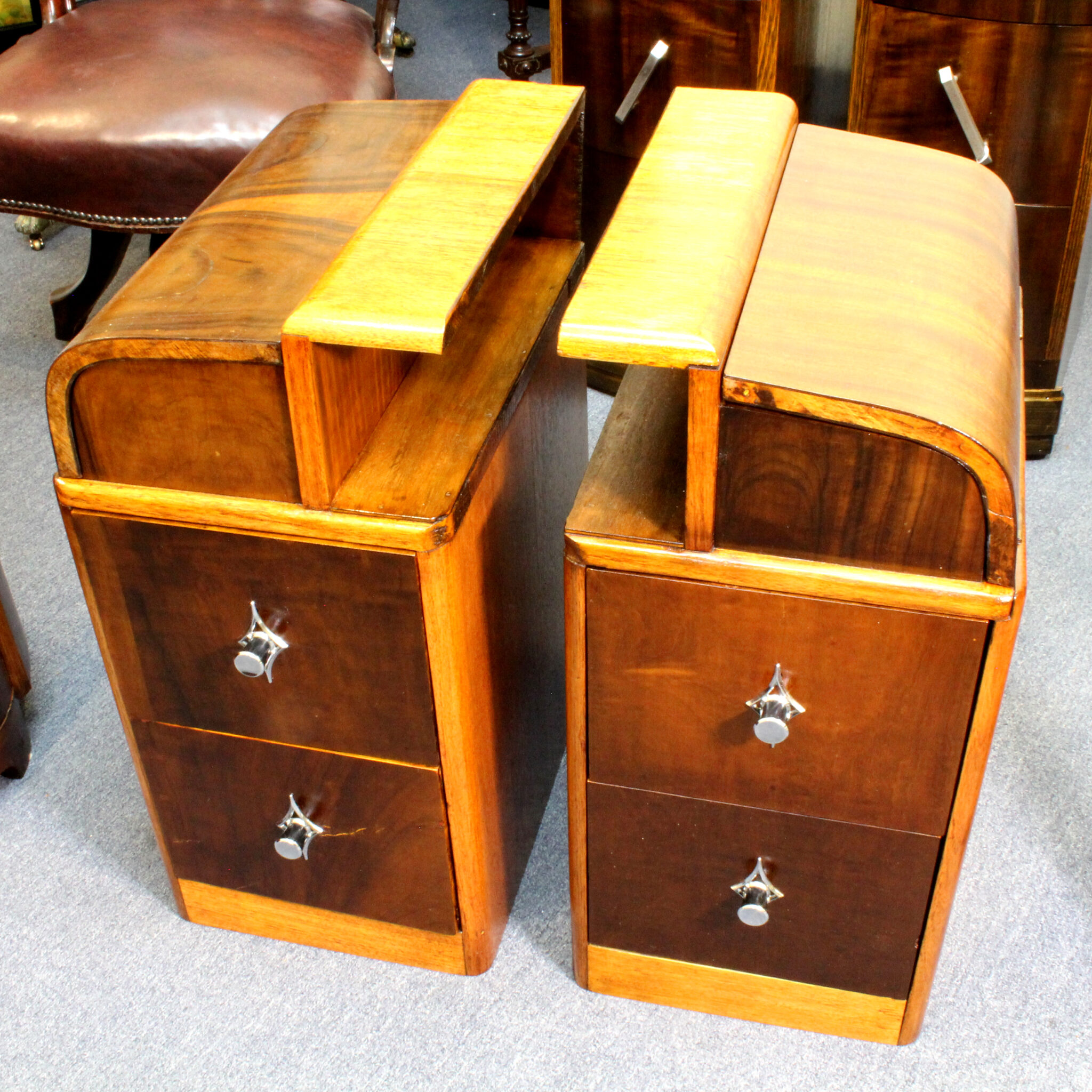 Art Deco/mid century pair of Bedside Tables - Camberwell Antique Centre Art Deco/mid century pair of Bedside Tables - Camberwell Antique Centre